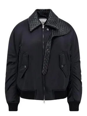 Bottega Veneta Nylon Jacket With Intrecciato Leather Collar - Multicolor