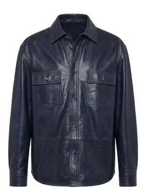 Loewe Oversized Navy Shirt In Leather And Cotton - Blue
