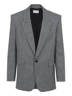 Saint Laurent Grey Checkered Wool Blazer - Black