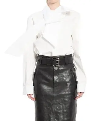 Saint Laurent White Cotton Poplin Shirt With Lavallière Collar - Multicolor