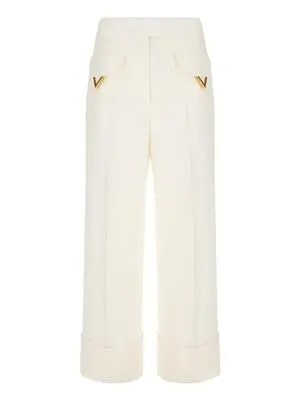 Valentino Garavani Cropped Trousers With Gold Tone V Detail - Multicolor