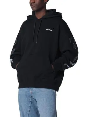 Off-White Cotton Logo Print Hooded Sweatshirt - Black