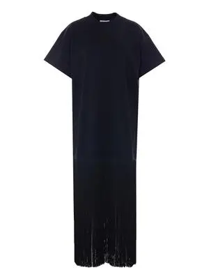 Alaïa Fringed Crewneck T-shirt Dress - Black
