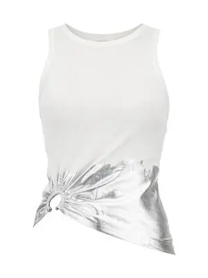 Rabanne Ribbed Tank Top With Piercing Applique - White