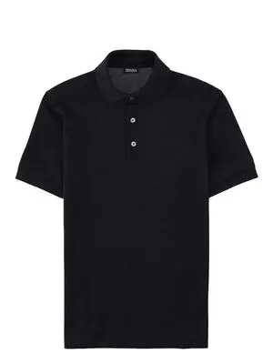 Zegna Polo In Cotone E Seta - Blue