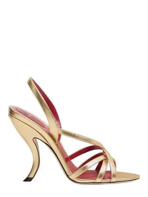 Valentino Garavani Valentino Garavani Gold Leather Strappy Sandals With VLogo Signature Silver