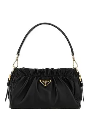 Prada Nappa Leather Ruched Tote Bag - Black