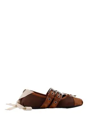 Miu Miu Ballerinas In Leather And Canvas - Multicolor