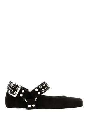Alaïa Black Suede Embellished Flats - Multicolor