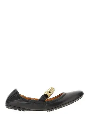 TOD'S TOD'S Black Leather Ballerina Flats With Gold Tone Detail Multicolor