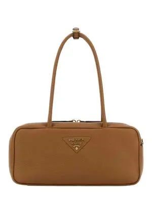 Prada Textured Deer Leather Tote Bag - Brown