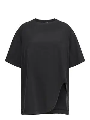 Attico Oversized T-shirt With Asymmetrical Slit And Embroidered Logo - Black