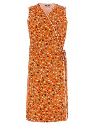 Miu Miu Floral Print Wrap Dress - Orange