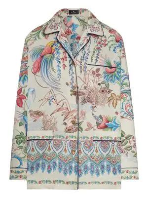 Etro Twill Shirt With Placed Flora And Fauna Print - Multicolor
