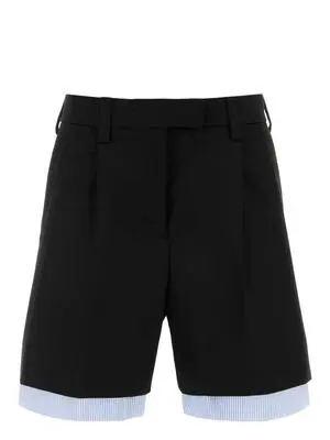 Miu Miu Cotton Shorts With Striped Trim - Black