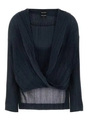 Giorgio Armani Navy Pleated Blouse - Blue