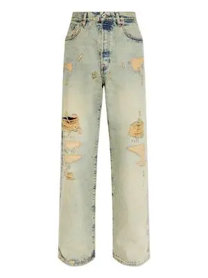Kenzo Distressed Straight-leg Jeans - Brown