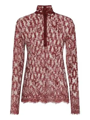 Dolce & Gabbana Chantilly Lace High Neck Long Sleeve Top - Multicolor