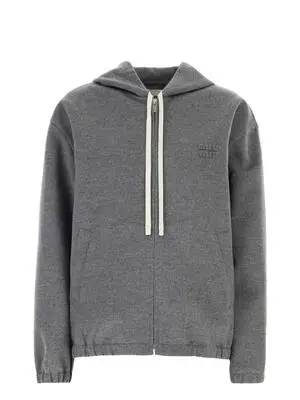 Miu Miu Cotton Sweatshirt With Logo Detailing - Gray