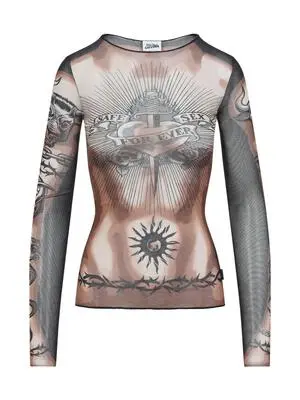 JEAN PAUL GAULTIER Safe Sex Tattoo Mesh Top - Multicolor