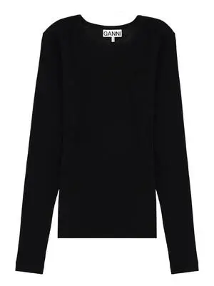 GANNI GANNI Long Sleeve Top With Logo Gray