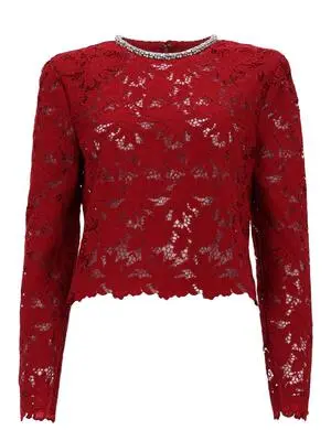 SELF-PORTRAIT Lace Top With Crystal Embellishments - Multicolor