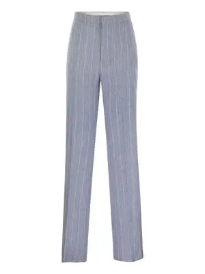 Tagliatore Pinstripe Linen And Stretch Cotton Trousers - Blue
