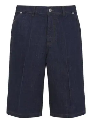 Ami Indigo Cotton Loose Bermuda Shorts - Blue