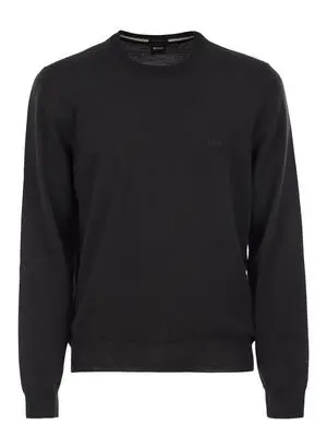 BOSS Virgin Wool Jumper With Embroidered Logo - Black