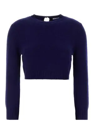 JIL SANDER Wool Blend Crew Neck Cropped Sweater - Blue