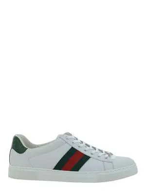 Gucci Leather Lace-up Sneakers With Signature Stripe Detail - White