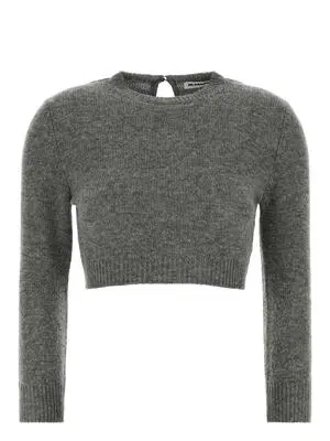 JIL SANDER JIL SANDER Grey Wool Blend Ribbed Crew Neck Sweater Gray