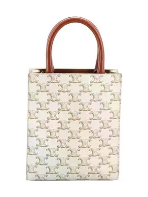 Celine Vertical Cabas Tote Triomphe Coated Canvas Mini Satchel - Brown