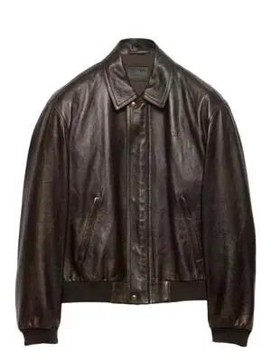Prada Nappa Leather Bomber Jacket - Brown