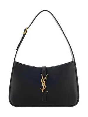Saint Laurent Leather Hobo Shoulder Bag With Hook Closure - Black