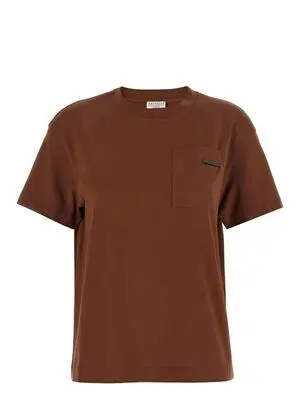 Brunello Cucinelli Shiny Tab Pocket T-shirt - Brown