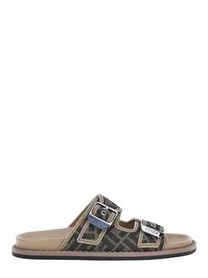 Fendi Ff Pattern Slip-on Sandals - Brown