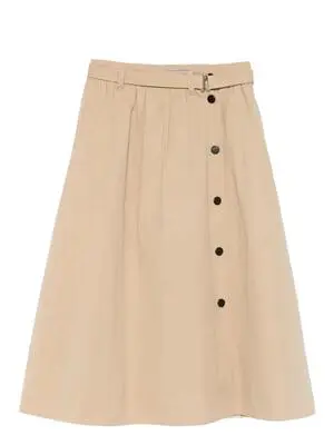 Prada Cotton Belted Midi Skirt With Button Closure - Multicolor