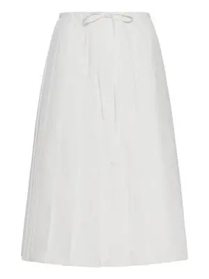 Prada Pleated Midi Skirt In Cotton Poplin - White
