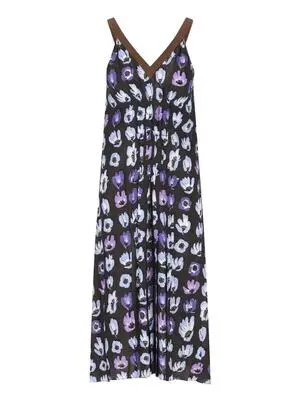 Prada Viscose Floral Print V-neck Sleeveless Maxi Dress - Multicolor