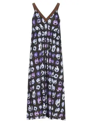 Prada Viscose Floral Print V-neck Sleeveless Maxi Dress - Multicolor