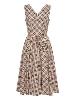 Prada Popeline Dress With Floral Appliqu - Multicolor