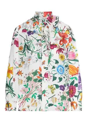 GUCCI GUCCI Printed Silk Twill Shirt With Bow Detail