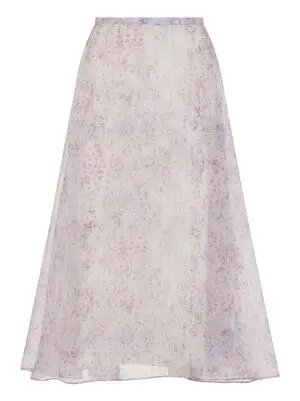 Alberta Ferretti Alberta Ferretti Printed Silk Organza Midi Skirt Multicolor