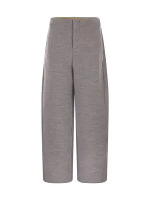 Max Mara Ebrien Double Wool And Cotton Trousers - Gray