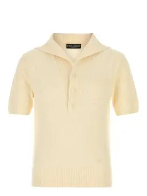 Dolce & Gabbana Cream Cotton Blend Polo Shirt - Yellow
