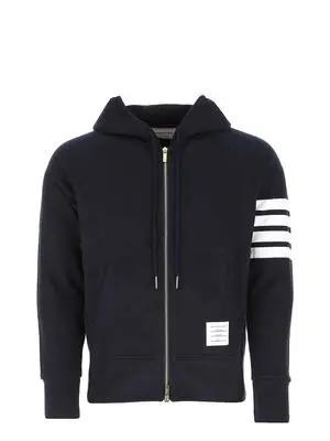 Thom Browne Navy Cotton Zip-up Hoodie With Signature 4-bar Stripe - Blue
