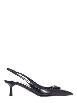 Prada Brushed Leather Slingback Décollet - Black