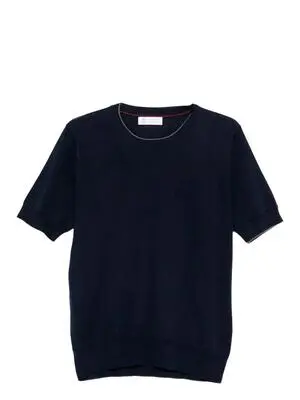 Brunello Cucinelli Brunello Cucinelli Men Cotton Lightweight Knit T-Shirt With Contrast Details Multicolor