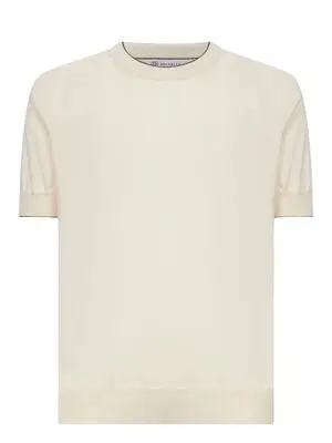 Brunello Cucinelli Brunello Cucinelli Men Cotton Lightweight Knit T-Shirt With Contrast Details Multicolor